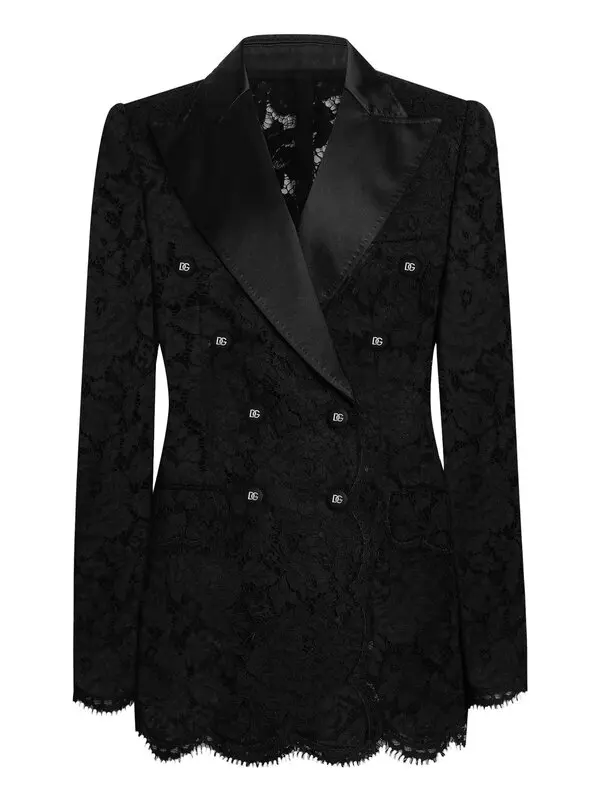 Dolce & Gabbana Branded Floral Cordonetto Lace Turlington-fit Jacket - Black