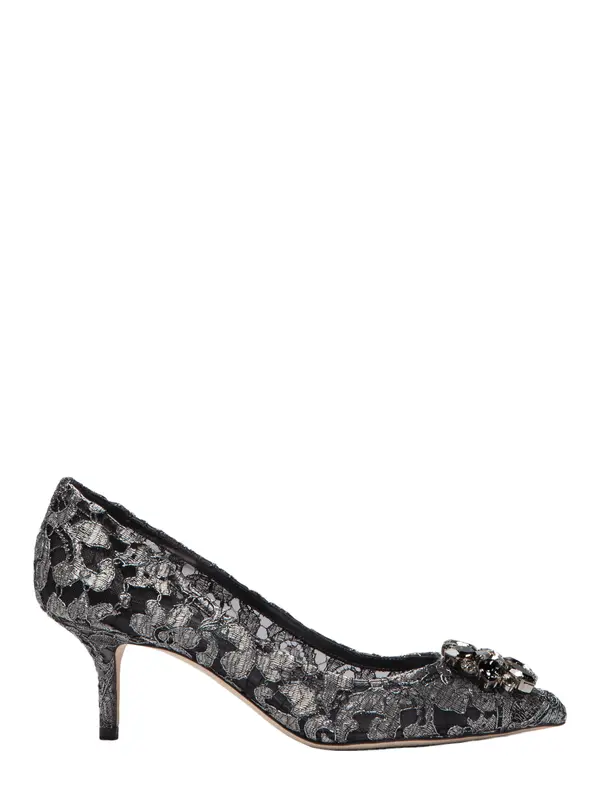 Dolce & Gabbana Lurex Lace Pumps With Brooch - Grey