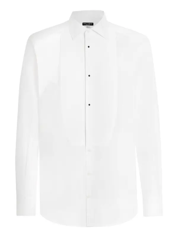 Dolce & Gabbana Gold Fit Tuxedo Shirt In Cotton Poplin - White