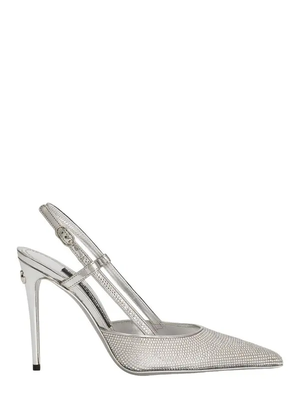 Dolce & Gabbana Satin Slingbacks With Rhinestones - Grey