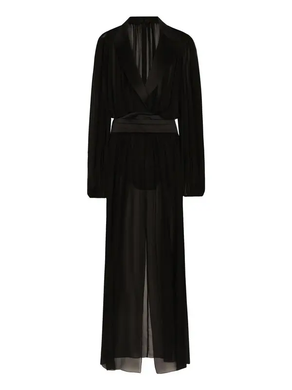 Dolce & Gabbana Long Silk Chiffon Tuxedo Dress - Black