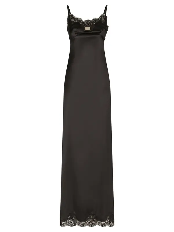 Dolce & Gabbana Long Satin Slip Dress - Black