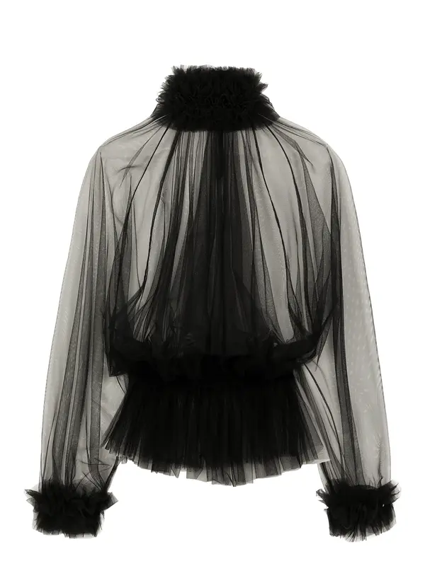 Dolce & Gabbana Stretch Tulle Blouse With Ruffles - Black