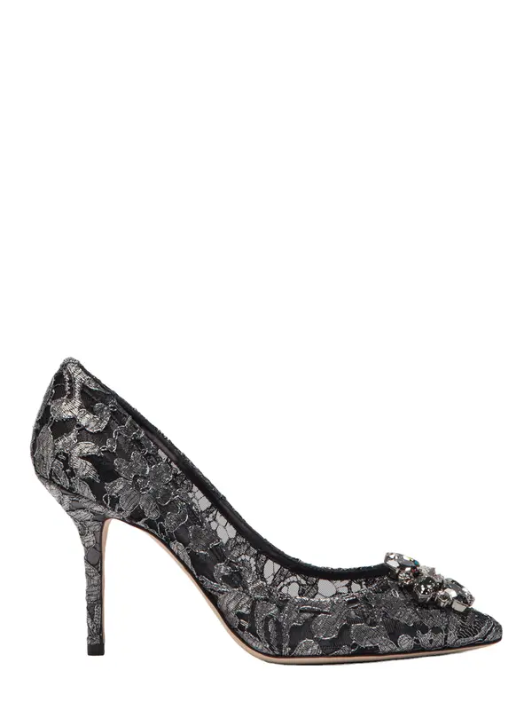 Dolce & Gabbana Bellucci Lurex Lace Pumps With Brooch - Grey