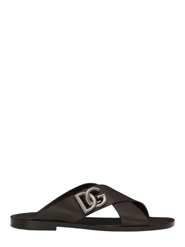Dolce & Gabbana Calfskin Sandals With Dg Logo - Brown