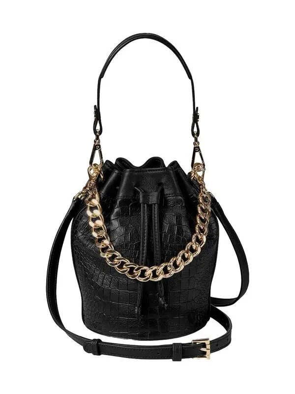 Gigi New York Brooklyn Bucket Bag - Black Embossed Croc