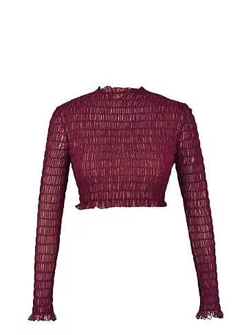 MISTRESS ROCKS Delight Shirred Cropped Top - Aubergine