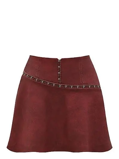 MISTRESS ROCKS Zip-embellished Vegan-leather Mini Skirt - Dark Cherry