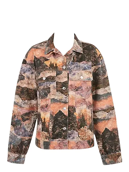 MISTRESS ROCKS Graphic-print Denim Jacket - Landscape Print