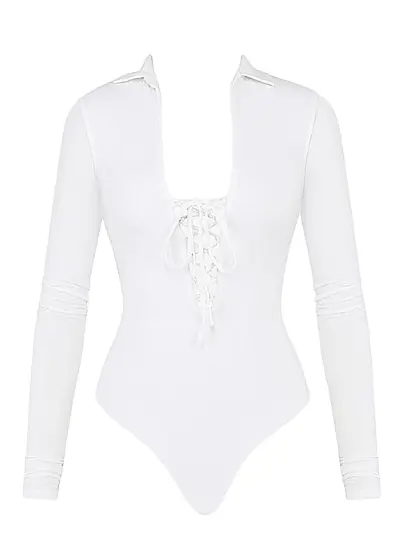MISTRESS ROCKS Lace-up Slim-fit Stretch-jersey Bodysuit - White