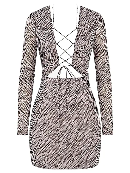 MISTRESS ROCKS Phantom Graphic-print Stretch-mesh Mini Dress - Animal Print