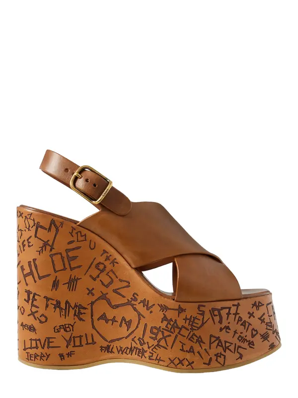Chloé Maxime Leather Platform Wedge Sandals - Brown