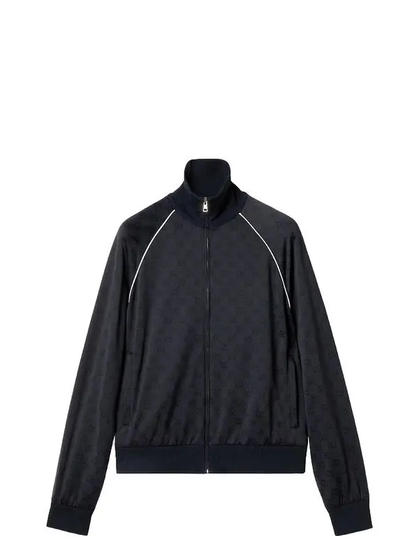 Gucci Gg Nylon And Jersey Zip Jacket - Blue