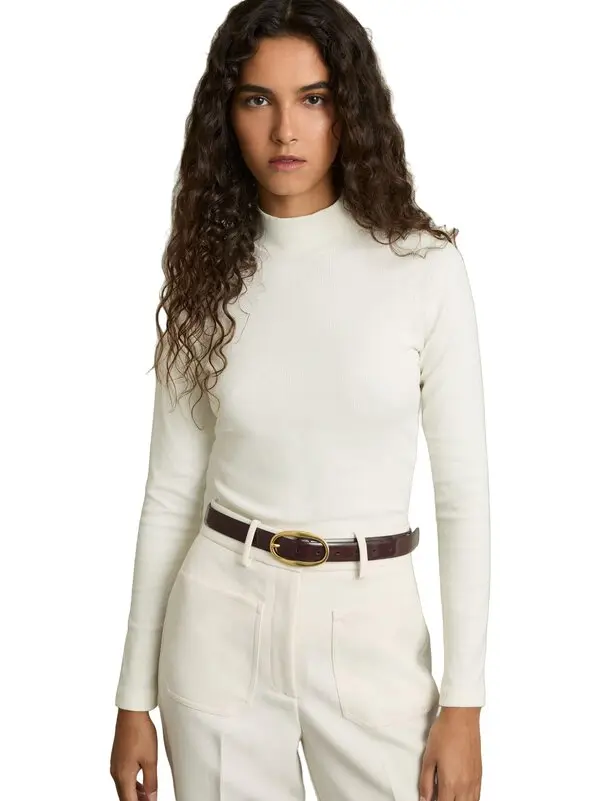 REISS Polly Fine-ribbed High-neck Top - White