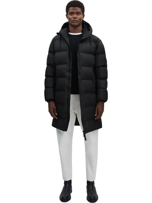 Rains Long Hooded Puffer Jacket - Black