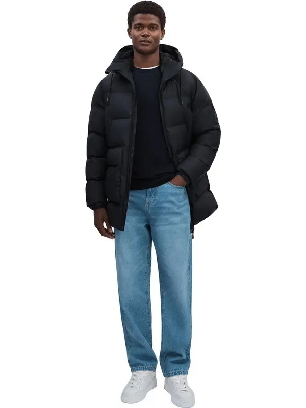 Rains Long Puffer Cargo Jacket - Navy Blue