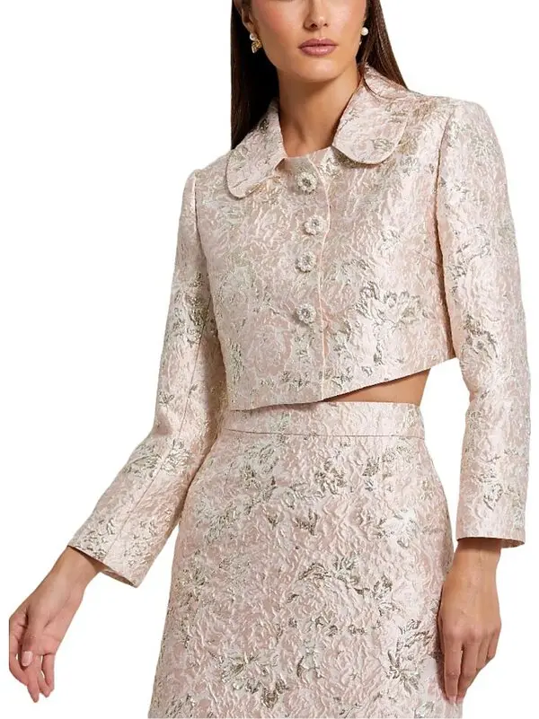 Mac Duggal Pearl Button Brocade Jacket - Blush Multi