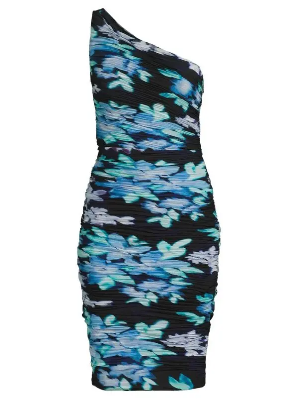 UNGARO Rosemary Floral Ruched One-shoulder Dress - Turquoise Multi