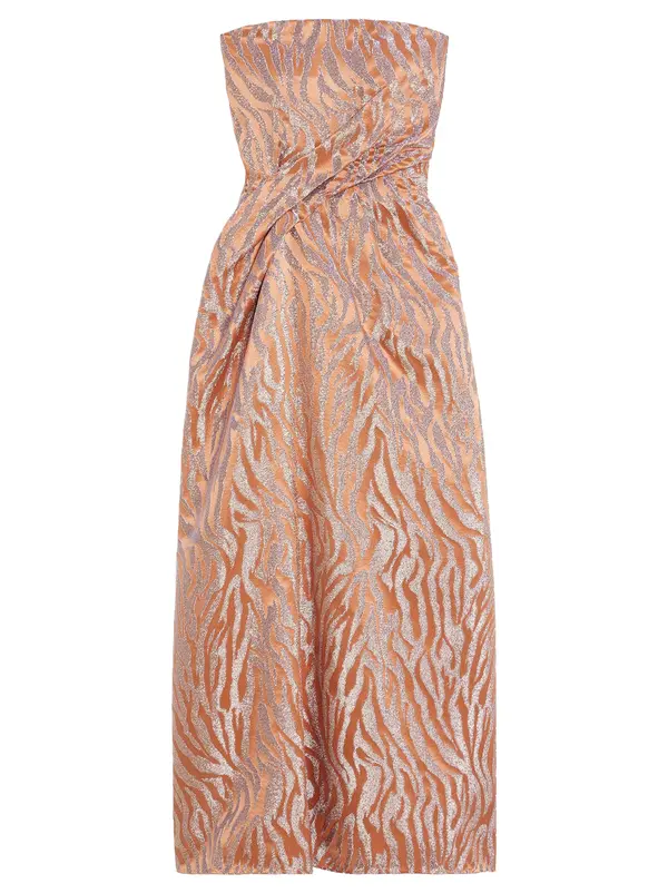 Ulla Johnson Raina Strapless Metallic Satin-jacquard Midi Dress - Antique Rose