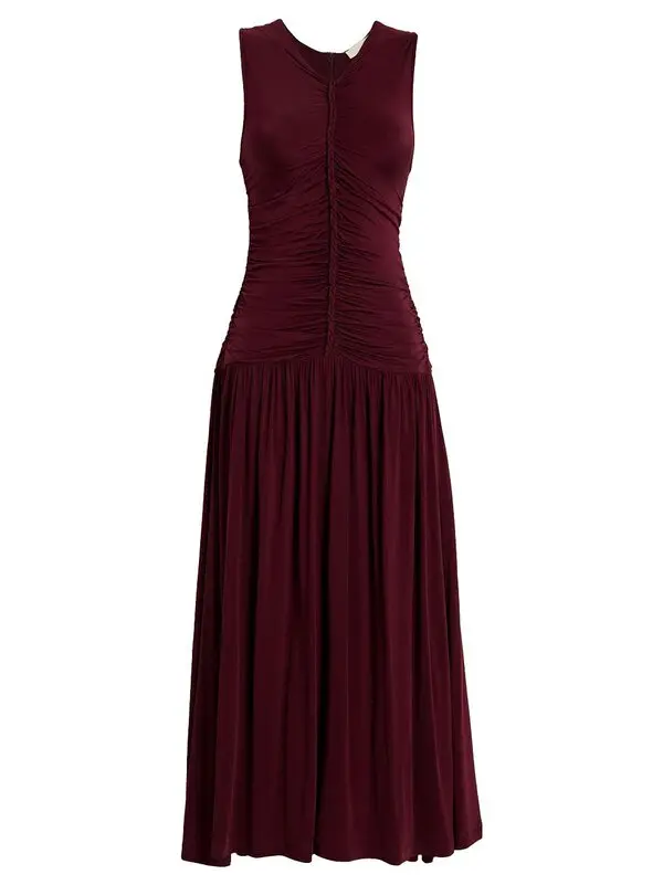 Ulla Johnson Flora Ruched Midi Dress - Burgundy