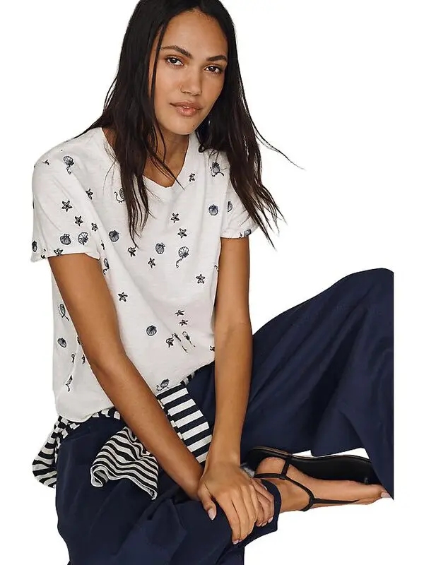 Maeve Caitlin Embroidered Boxy Tee - Seashells