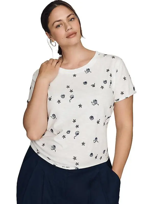 Maeve Cotton Embroidered Boxy Tee - Seashells