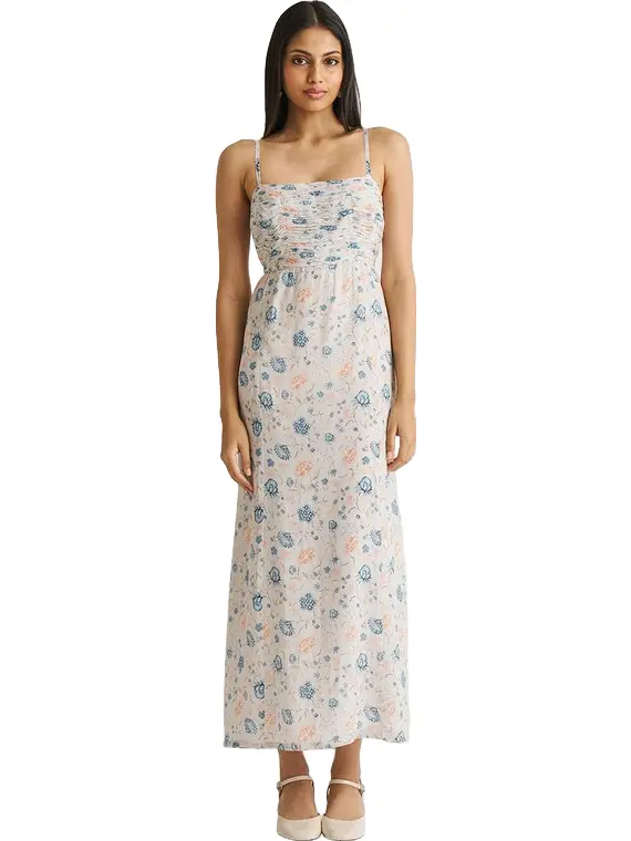 REISTOR Ruched Strappy Maxi Dress - Floral
