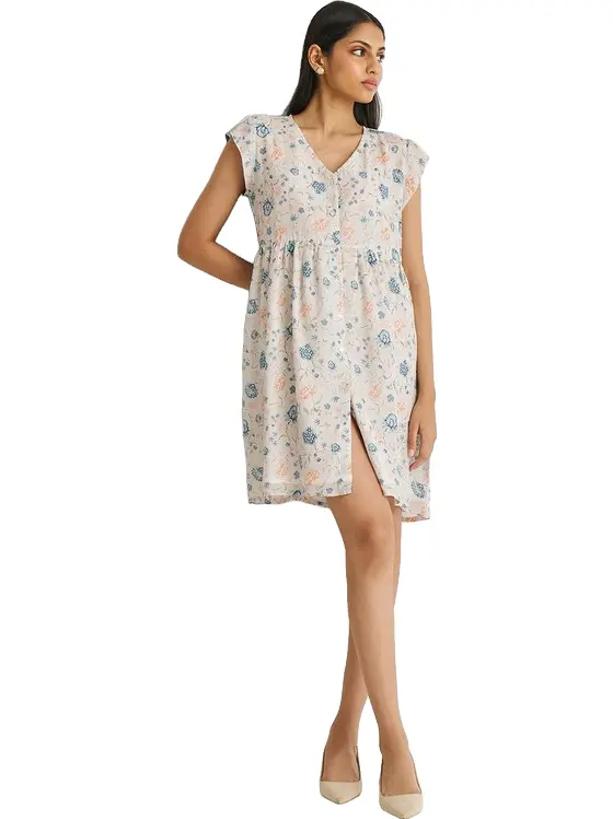 REISTOR Cap Sleeved Short Dress - Floral