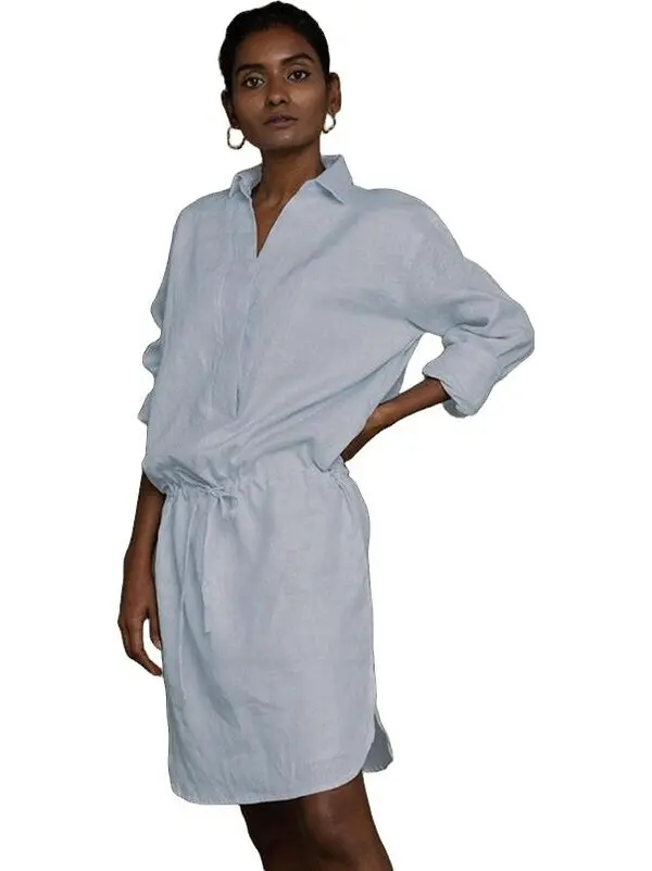 REISTOR Oversized Hemp Shirt Dress - Blue