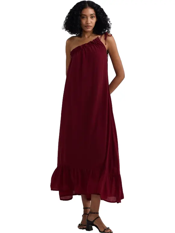 REISTOR One-shoulder Maxi Dress - Burgundy / Red