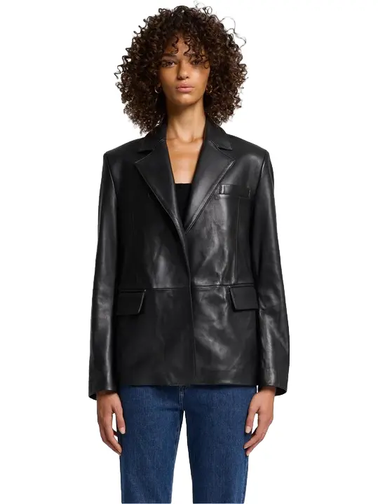 7 For All Mankind Italian Leather Blazer - Black