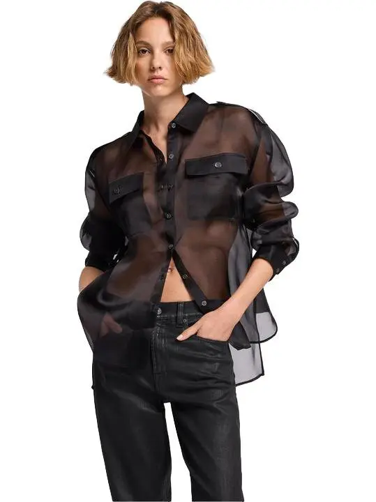 7 For All Mankind Sheer Organza Button-up Shirt - Black