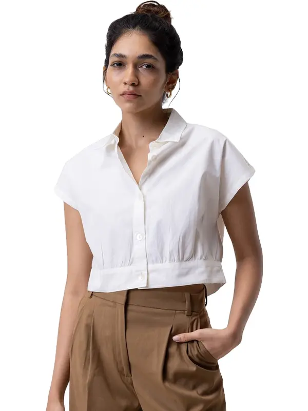 REISTOR Oversized Crop Shirt - White