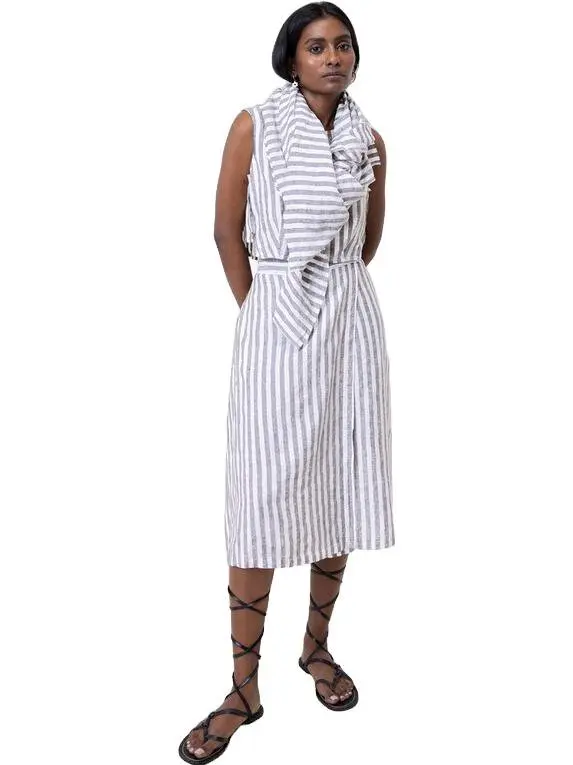 REISTOR Overlap Midi Striped Linen Skirt - Stripe