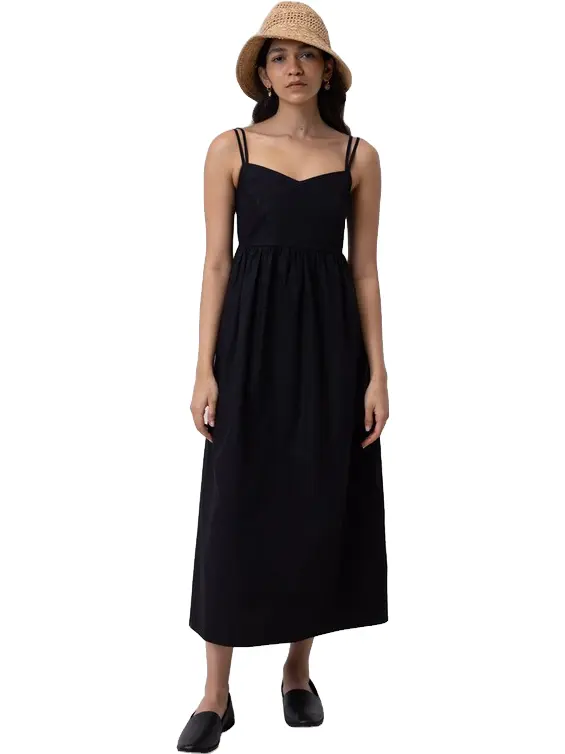 REISTOR Strappy Gathered Midi Dress - Black