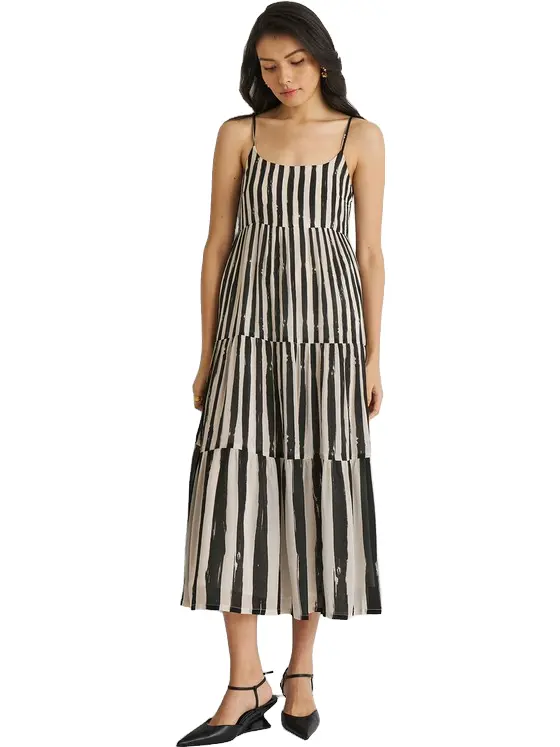 REISTOR Strappy Tiered Maxi Dress - Stripe