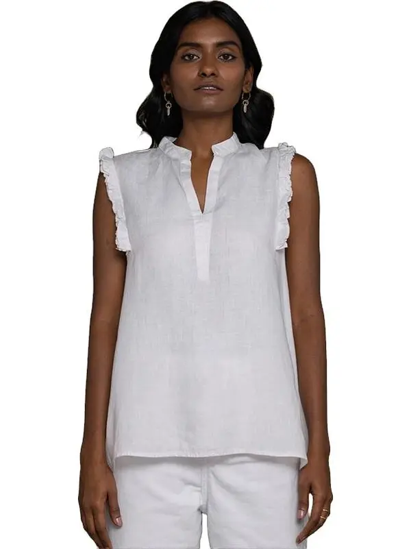 REISTOR Sleeveless Hemp Top With Ruffle Detail - White