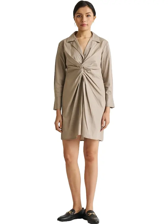 REISTOR Front Twist Organic Cotton Dress - Natural