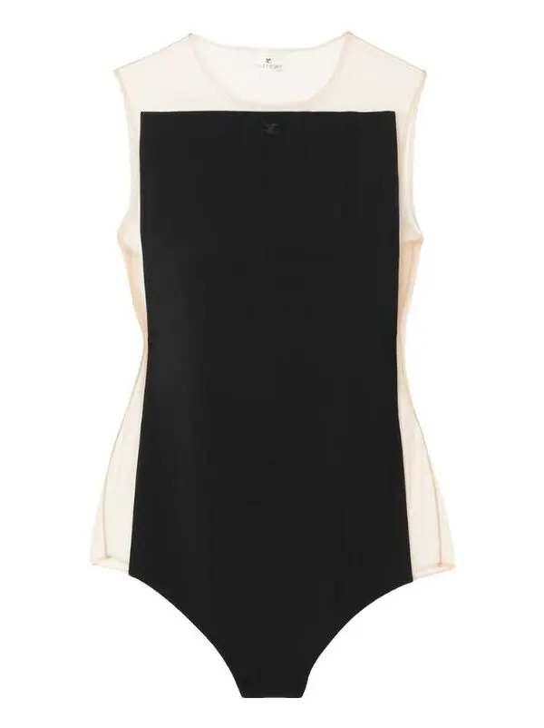COURREGES Illusion Jersey And Stretch-tulle Bodysuit - Black