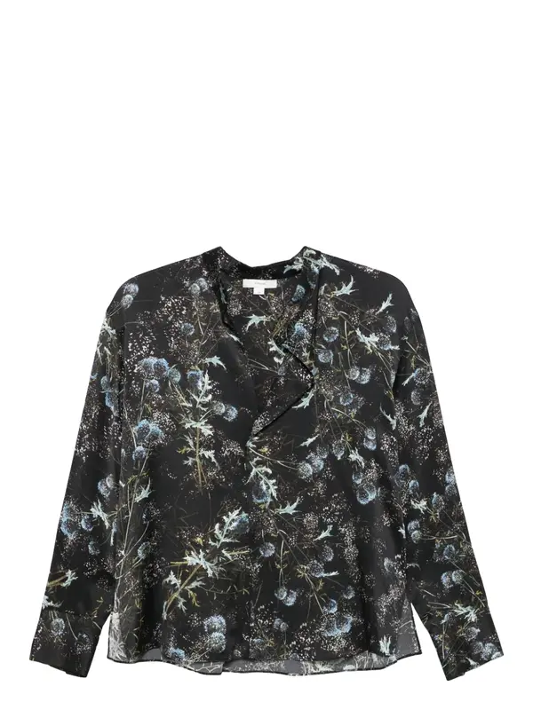Vince Thistle Print Silk Blouse - Black