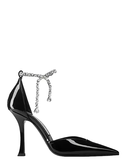 JIMMY CHOO Stevie 100 Crystal-embellished Patent-leather Heeled Courts - Black