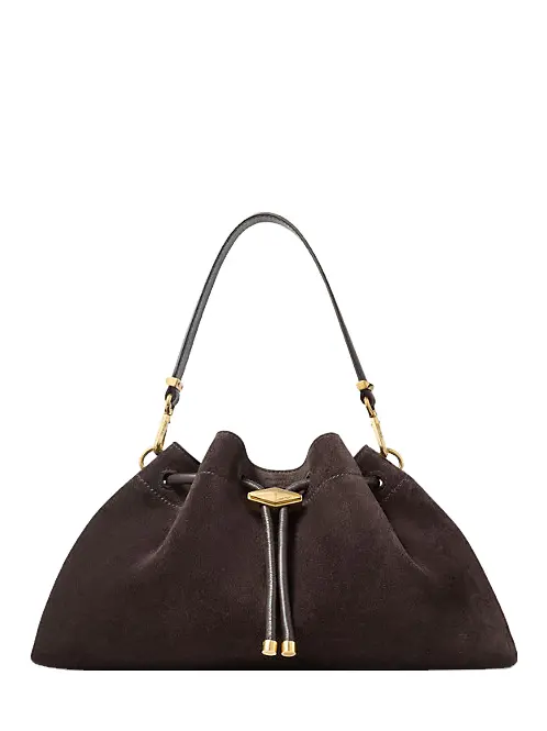 JIMMY CHOO Cinch Medium Suede Shoulder Bag - Coffee/gold
