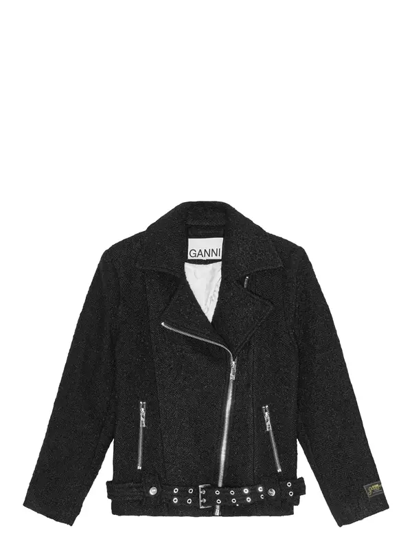 GANNI Bouclé Biker Jacket - Black