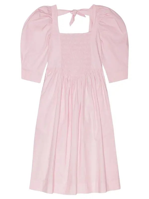GANNI Ruched Ribbon-back Dress - Pink