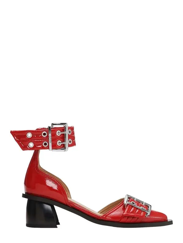GANNI Buckled Open Cut Pumps - Red