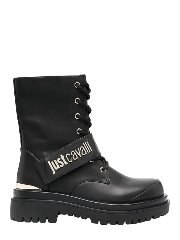 Just Cavalli Logo-plaque Combat Boots - Black