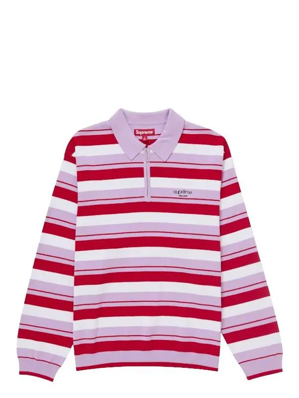 Supreme Stripe Zip Long Sleeve Polo - Light Purple