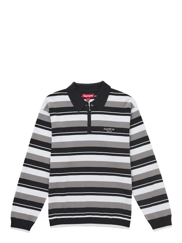 Supreme Stripe Zip Long Sleeve Polo - Black
