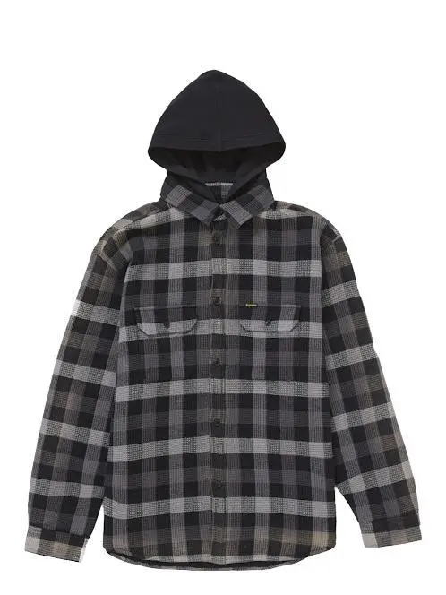 Supreme Waffle Plaid Hooded Shirt - Black