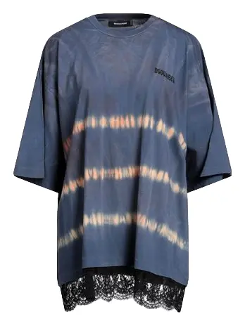 Dsquared2 Oversized Tie-dyed T-shirt With Lace Trim - Navy